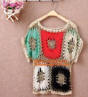 China Crocheted Hollow Out Pullover Top for Women Summer Beach Bikini Cover Up Free Size 56cm Length for sale