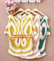 China Women Crochet Hollow Out Loose Beach Maxi Shirt Long Sleeve Bikini Cover Up Free Size for sale