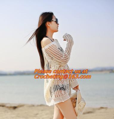 China Women Cotton Lace Beach Cover Up Pareo Swimsuit Natural Color Solid for sale