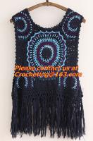 China Mori Crochet Vest for Women Navy Blue Beige Fringe Knitted Hollow Out Spring Summer Gilet Size S-2XL for sale