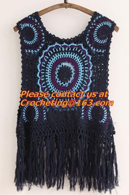 China Mori Crochet Vest for Women Navy Blue Beige Fringe Knitted Hollow Out Spring Summer Gilet Size S-2XL for sale