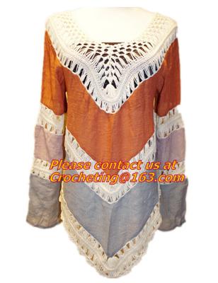 China Women Crochet Hollow Out Long Sleeve Maxi Blouse Beach Bikini Cover Up 2025 for sale