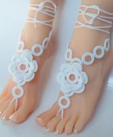 China Handmade Crochet Barefoot Sandals for Women Flat Heel Beach Wedding Anklet for sale