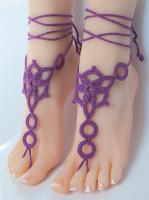 China Handmade Crochet Barefoot Sandals for Women Beach Wedding Yoga Flat Heel Cotton for sale