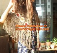 China Women's Hand Crochet Cotton Poncho with Roll Neck Green Mexican Print Knit Cape for sale