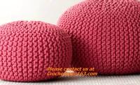 China Handmade Crochet Floor Pouffe Ottoman 45x35cm Cotton Knit Hassock Cushion for sale