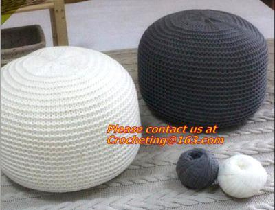 China Handmade Large Acrylic Crochet Floor Pouffe Ottoman 45x35cm Cotton EPS Ball Filled for sale