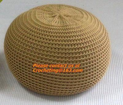 China Handmade Crochet Knit Pouf Ottoman Floor Cushion 100% Cotton 45x35cm for sale