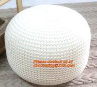 China Handmade Crochet Floor Pouffe Ottoman 45x35cm Cotton Knit Hassock Cushion for sale