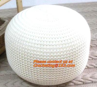 China Handmade Crochet Floor Pouffe Ottoman 45x35cm Cotton Knit Hassock Cushion for sale