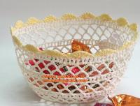 China Handmade Stiffened Cotton Crochet Candy Basket 8 inch Home Decorative Baby Photo Prop for sale