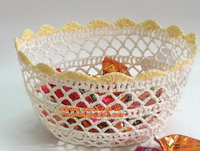 China Handmade Stiffened Cotton Crochet Candy Basket 8 inch Home Decorative Baby Photo Prop for sale