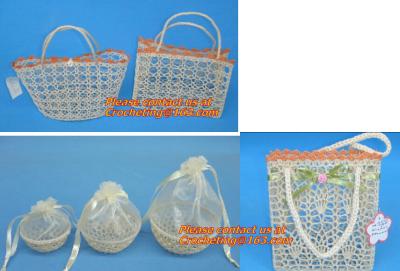 China Handmade Stiffened Crochet Cotton Decorative Basket Vase 20cm for Holiday Gifts for sale
