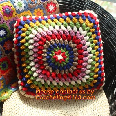 China Handmade Paisley Crochet Cushion Cover 40x40cm 100% Cotton Decorative Pillow for sale