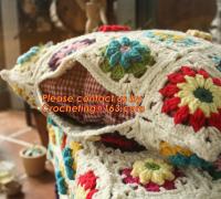 China Handmade 100% Cotton Crochet Cushion Cover 25x45 cm Square Pillow Case for sale