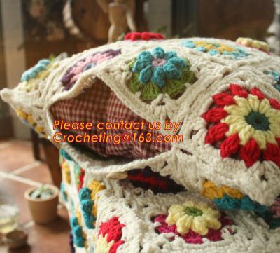 China Handmade 100% Cotton Crochet Cushion Cover 25x45 cm Square Pillow Case for sale
