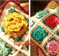 China Handmade 100% Cotton Crochet Dimensional Flower Pillow Cover 40x40cm Decorative Cushion for sale