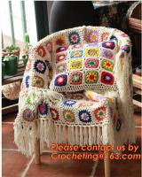 China Handmade 100% Cotton Crochet Daisy Striped Blanket 180x200cm for Sofa Bed for sale