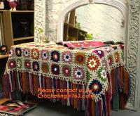China Handmade Crochet Daisy Blanket 180x200cm 100% Cotton Knitted Throw for Home Travel for sale