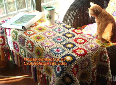 China Handmade Crochet Blanket 180x200cm Cotton Knitted Throw Daisy Striped Sofa Blanket for sale
