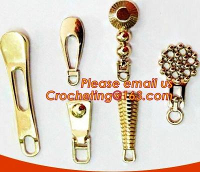 China Custom 3D Logo Embossed Engraved Gold Tone Metal Zipper Pull for Garment Apparel Size 3-10 for sale