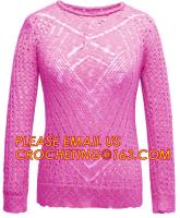China Women's 100% Cashmere Long Sleeve Pointelle Knit Pullover Sweater 12gg 2/26nm for sale