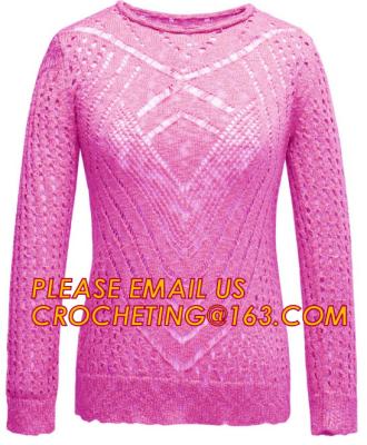 China Women's 100% Cashmere Long Sleeve Pointelle Knit Pullover Sweater 12gg 2/26nm for sale