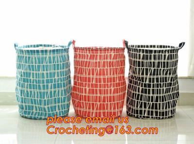 China Canvas Folding Laundry Basket 35x40cm Cotton Linen Storage Hamper with Handles for sale