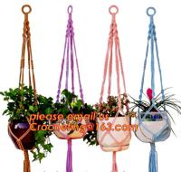 China Handmade Macrame Plant Hanger 52 Inch Natural Jute Cotton Rope Flower Pot Holder Indoor Decor for sale