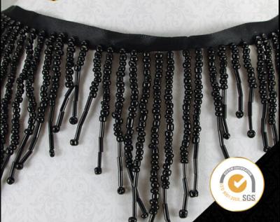 China Wholesale Black Bead Fringes Trim 6cm 15cm Beaded Embroidery Applique Trimming for Garment Decoration for sale