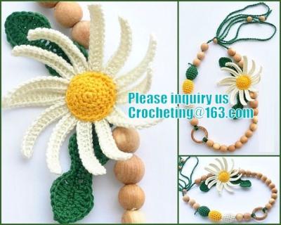 China Handmade Crochet Nursing Teething Necklace 100cm Natural Wood Beads Cotton Yarn Eco Friendly Baby Shower Gift for sale