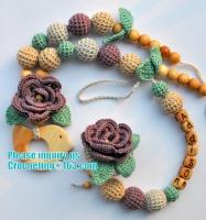 China Wood Bead Pacifier Clip with Amigurumi Horse Baby Shower Gift 20mm Crochet Beads for sale