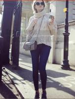 China Women Gray Long Sleeve Turtleneck Pullover Loose Cable Knitted Sweater 100 Cotton for sale