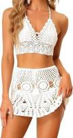 China Women Crochet Bikini Set Hollow Out Cami Top Mini Skirt Summer Beach Knit Swimwear Cover Up S M L for sale