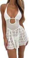 China Women Crochet Mini Beach Dress Cover Up Halter Backless Knit Sundress S/M/L Custom Color for sale