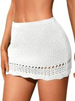 China Women's Crochet Beach Mini Skirt Cover Up Scallop Hem Knit Bikini Swimsuit S/M/L for sale