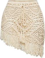 China Women's Crochet Beach Cover Up Skirt Hollow Out Sheer Fringe Mini Dress S-XXL for sale