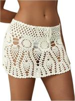 China Women's Crochet Cover Up Skirt High Waist Drawstring Knit Swimsuits Boho Swim Skirts Beach Cover Up for sale