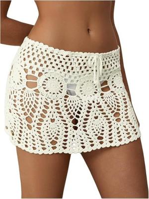 China Women's Crochet Cover Up Skirt High Waist Drawstring Knit Swimsuits Boho Swim Skirts Beach Cover Up for sale