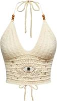 China Women Plus Size Crochet Halter Crop Top Lace Up Backless Embroidered Boho Tank Swimsuit Cover Up S M L for sale
