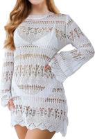 China Women Crochet Swimsuit Cover Up Long Sleeve Beach Dress S-XXL for sale