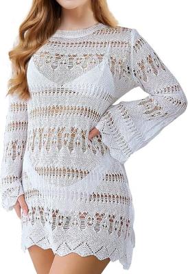 China Women Crochet Swimsuit Cover Up Long Sleeve Beach Dress S-XXL for sale