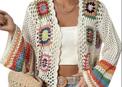 China Women's Hand Crochet Boho Cardigan Open Front Hollow Out Long Sleeve Knit Sweater Tops S/M/L for sale