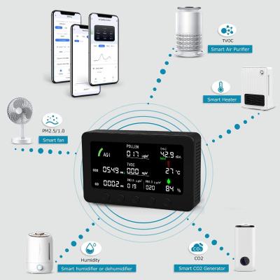 China 10-in-1 Smart Air Quality Monitor - WiFi Tuya Detects AQI/CO2/CO/PM2.5/Pollen/TVOC/Noise/Temp/RH for Home Office for sale