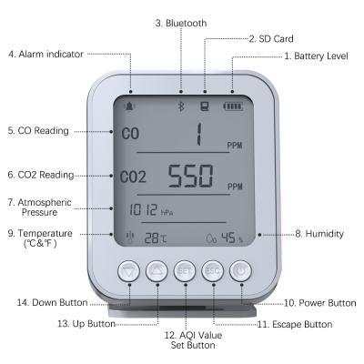 China Smart NDIR Co2 Portable Bluetooth Gas Sensor Analyzer Air Quality Monitor for sale