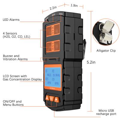 China Versatile 4-in-1 Gas Monitor for Sewer, Mining, Petroleum & Lab Use | High-Sensitivity Portable LEL O2 H2S CO Gas Leak Detector for sale