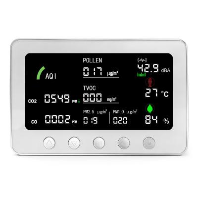China Indoor Air Quality Monitor for Home: Smart Pollen & PM2.5 Detector, TVOC/CO2 Sensor for Allergy Relief, Compatible with Smart Life App for sale