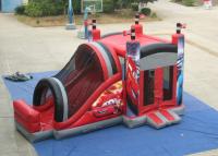 China Big size inflatable racing car themed bouncy castle PVC fabric full printing inflatable car jumping house with slide for sale