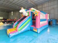 China Digital Printing Inflatable Combos Colorful Unicorn Bounce House Jumping Castles With Silde for sale
