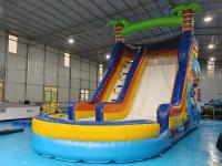 China PVC Commercial Inflatable Slides Tropical Palm Shake Baby Theme Inflatable Slide With Pool For Kids And Adults for sale